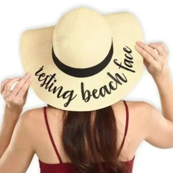 Accessories | Floppy Resting Beach Face Embroidered Straw Hat | Poshmark
